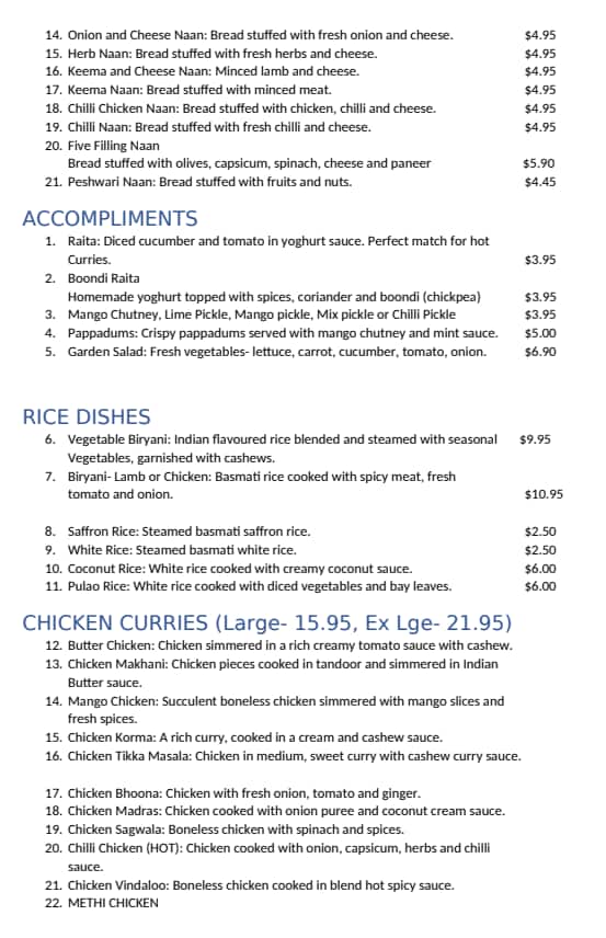 Menu at Indian Brothers restaurant, Morningside, 611 Wynnum Rd