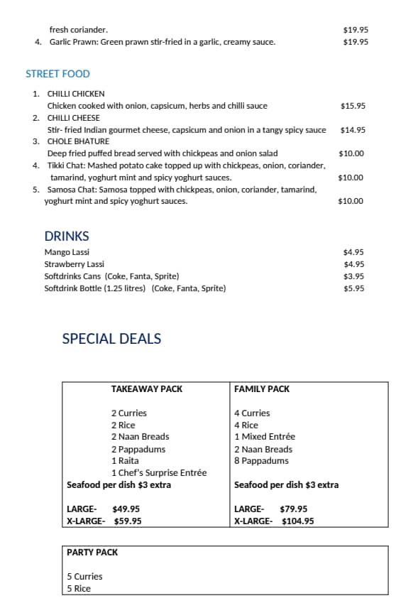 Menu at Indian Brothers restaurant, Morningside, 611 Wynnum Rd