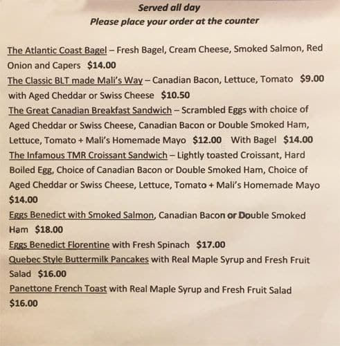 Menu at The Maple Room cafe, Neutral Bay