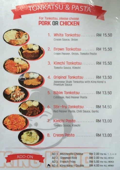 King Kong Restaurant Menu, Menu for King Kong Restaurant, Jalan Dutamas ...