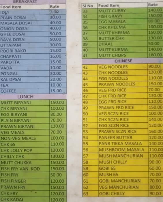 Menu of Food Point, Velachery, Chennai