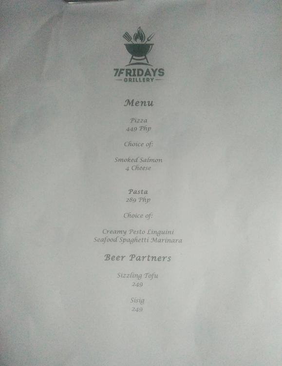 Carta del restaurante 7 Fridays Grillery QC, Ciudad Quezon