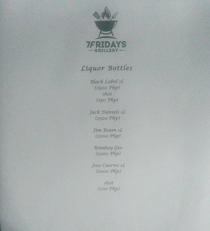 Carta del restaurante 7 Fridays Grillery QC, Ciudad Quezon