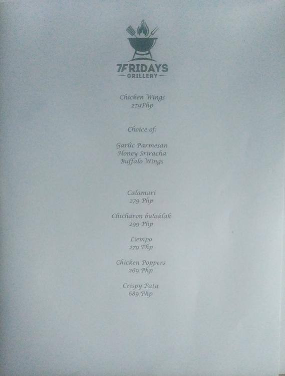 Carta del restaurante 7 Fridays Grillery QC, Ciudad Quezon