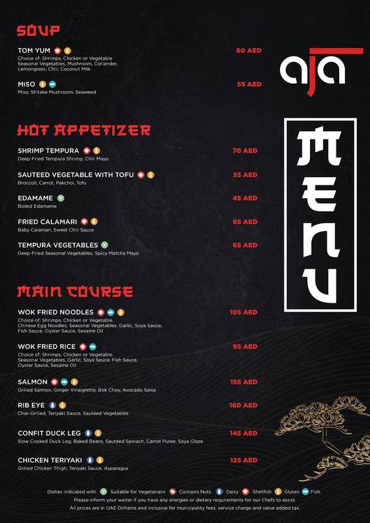 Menu of Aja Asian & Teppenyaki Restaurant - Rixos Premium Saadiyat ...
