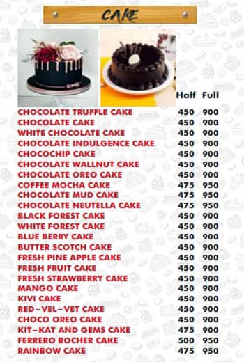 Menu of SSS Bakers, Sector 35, Faridabad