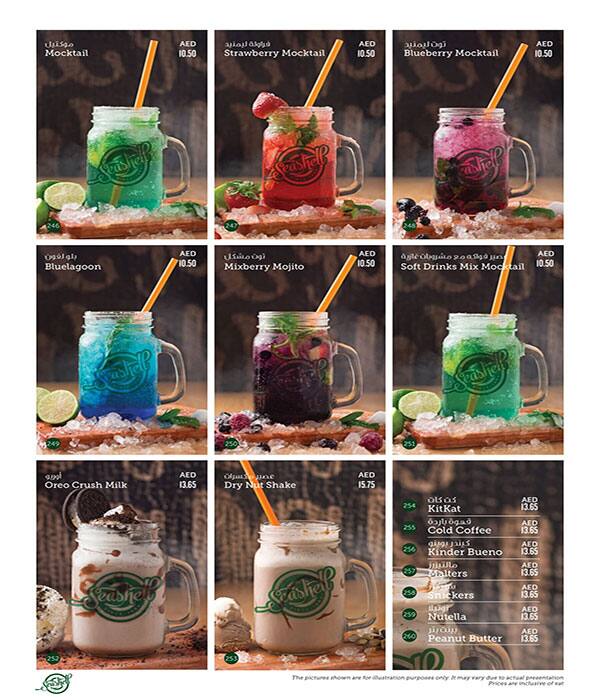 Menu at Seashell Restaurant, Dubai