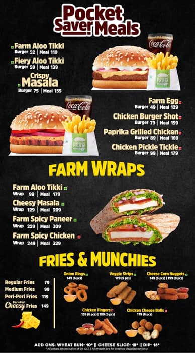 Menu of Burger Farm, Ladpura, Kota