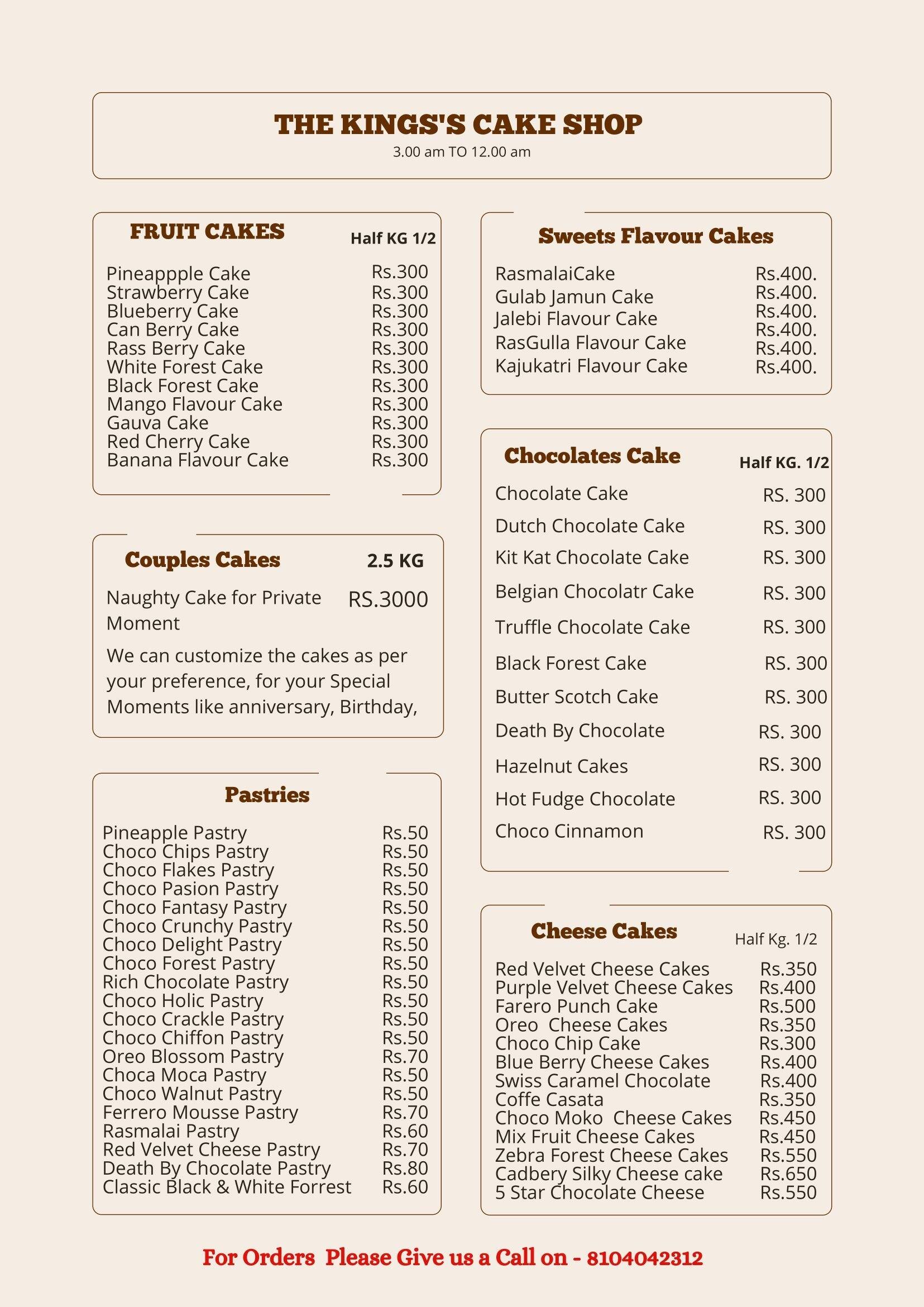 Menu of Pushpa Cakes & Chocolate Studio, Bhayandar, Mumbai