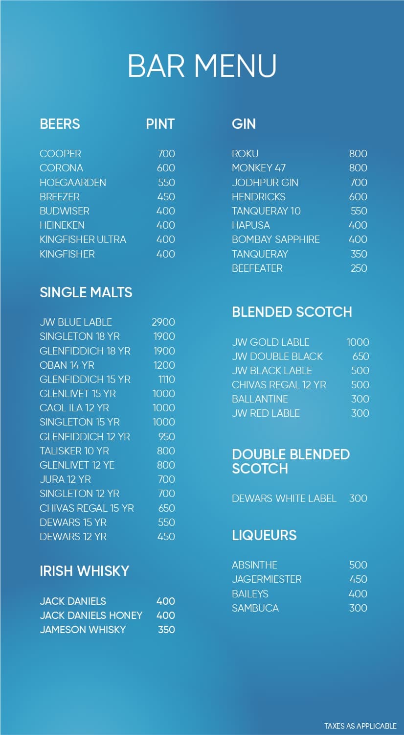 Menu of La Mar Bar & Kitchen, Worli, Mumbai