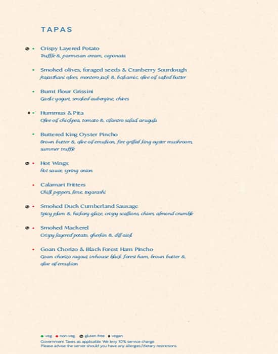 Menu of La Mar Bar & Kitchen, Worli, Mumbai