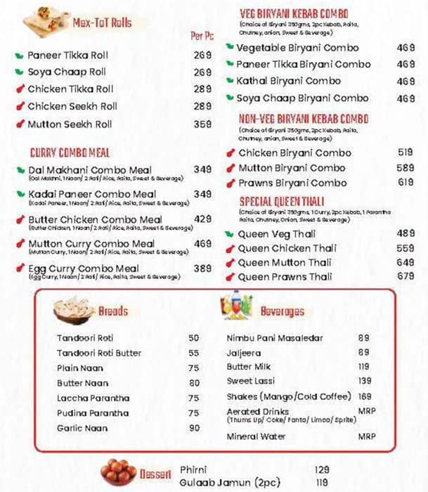 Menu of Biryani Queen, Birla Nagar, Gwalior