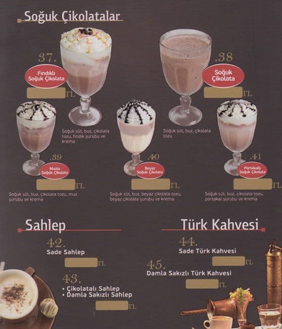Menu at Turca Cafe, Ankara, Bahcelievler 65. Sokak