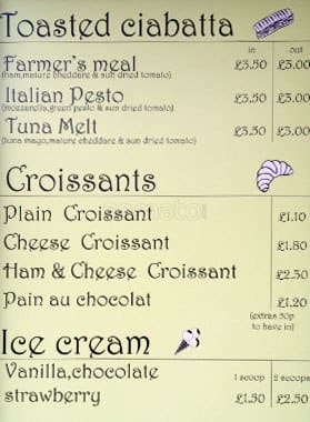 Menu at Quatre Seasons Cafè cafe, London