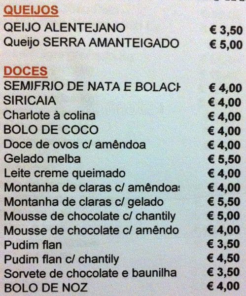 Menu em Colina BBQ, Lisboa