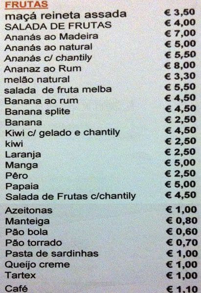 Menu em Colina BBQ, Lisboa