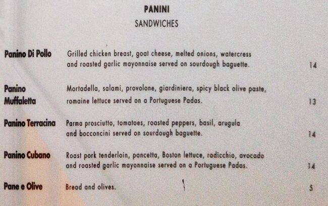 Menu at Bar Italia, Toronto