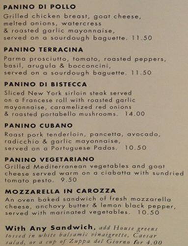Menu at Bar Italia, Toronto