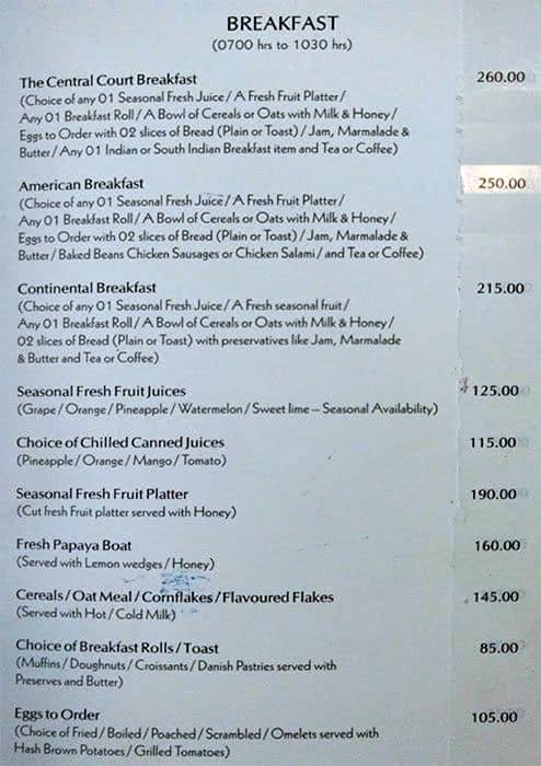 Menu at Salt & Pepper, Hyderabad, The Central Court Hotel