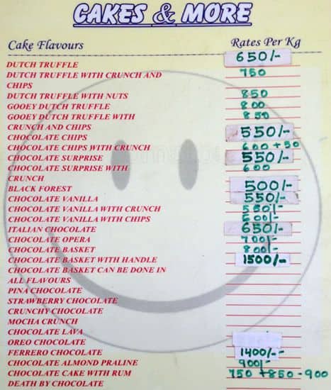 Cakes & More Menu, Menu for Cakes & More, New Palasia, Indore - Zomato