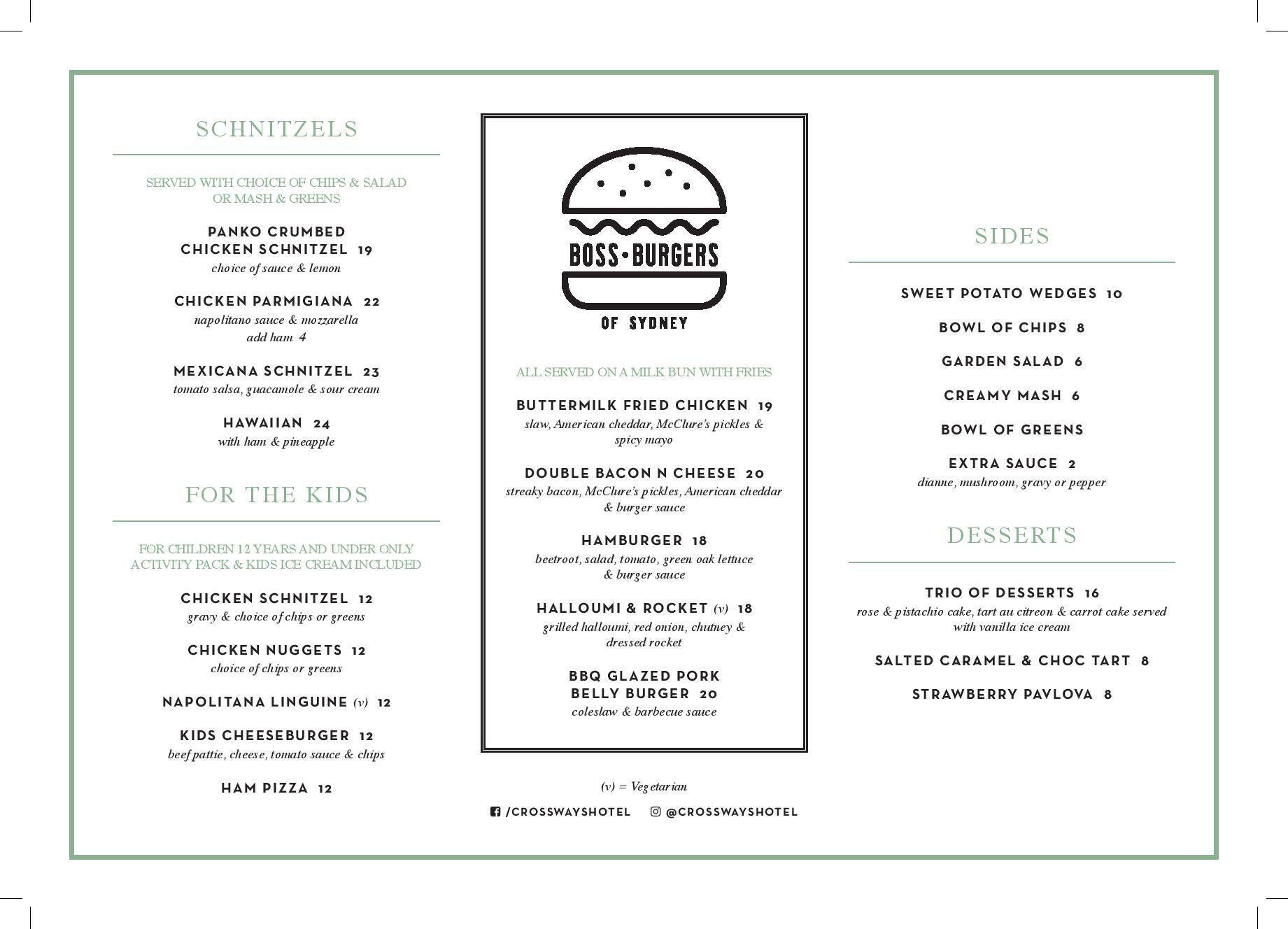 Menu at Crossways Hotel pub & bar, Strathfield South