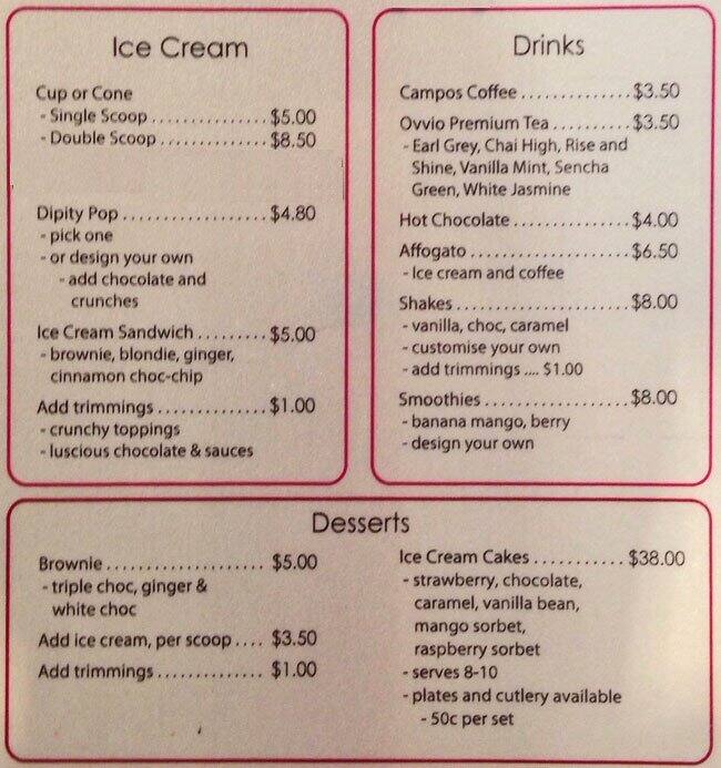 Menu at Miss Dipity's desserts, Chatswood