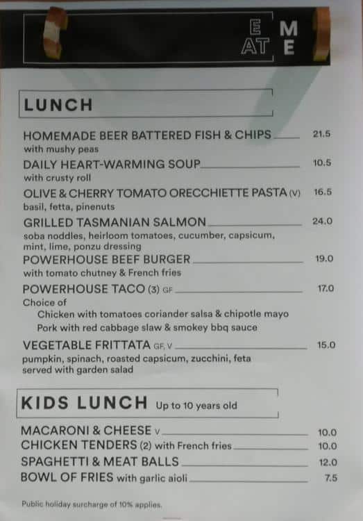 Menu at MAAS Cafe, Ultimo