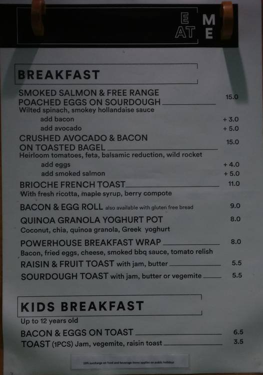 Menu at MAAS Cafe, Ultimo