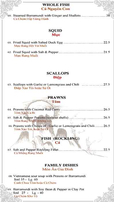 Menu at Sapa Sister restaurant, Footscray