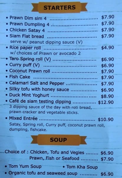 Menu at Cafe De Siam @ Wellington point, Wellington Point