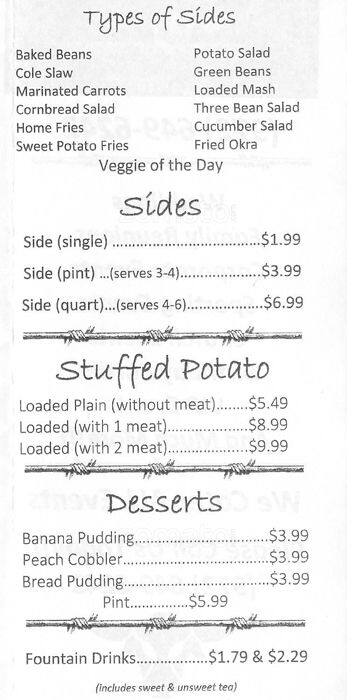 Menu at Big Ray's BBQ, Allen