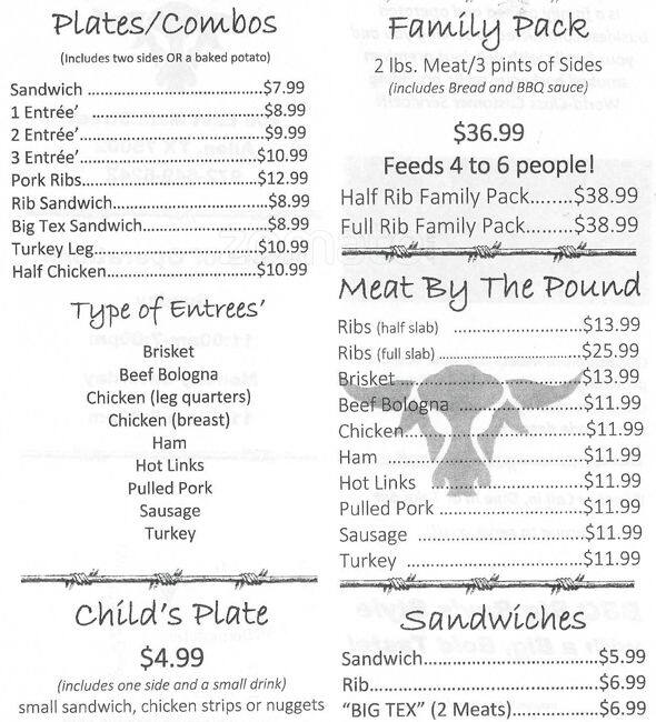 Menu at Big Ray's BBQ, Allen
