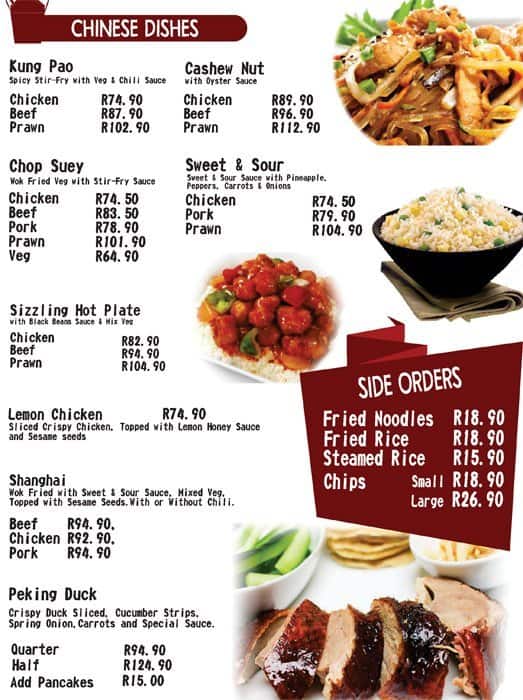 Menu at Asami's Asian Cuisine restaurant, Cape Town