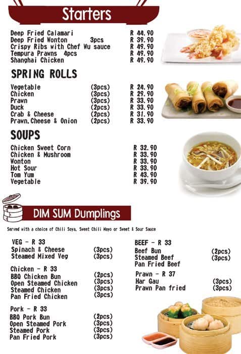 Menu at Asami's Asian Cuisine restaurant, Cape Town