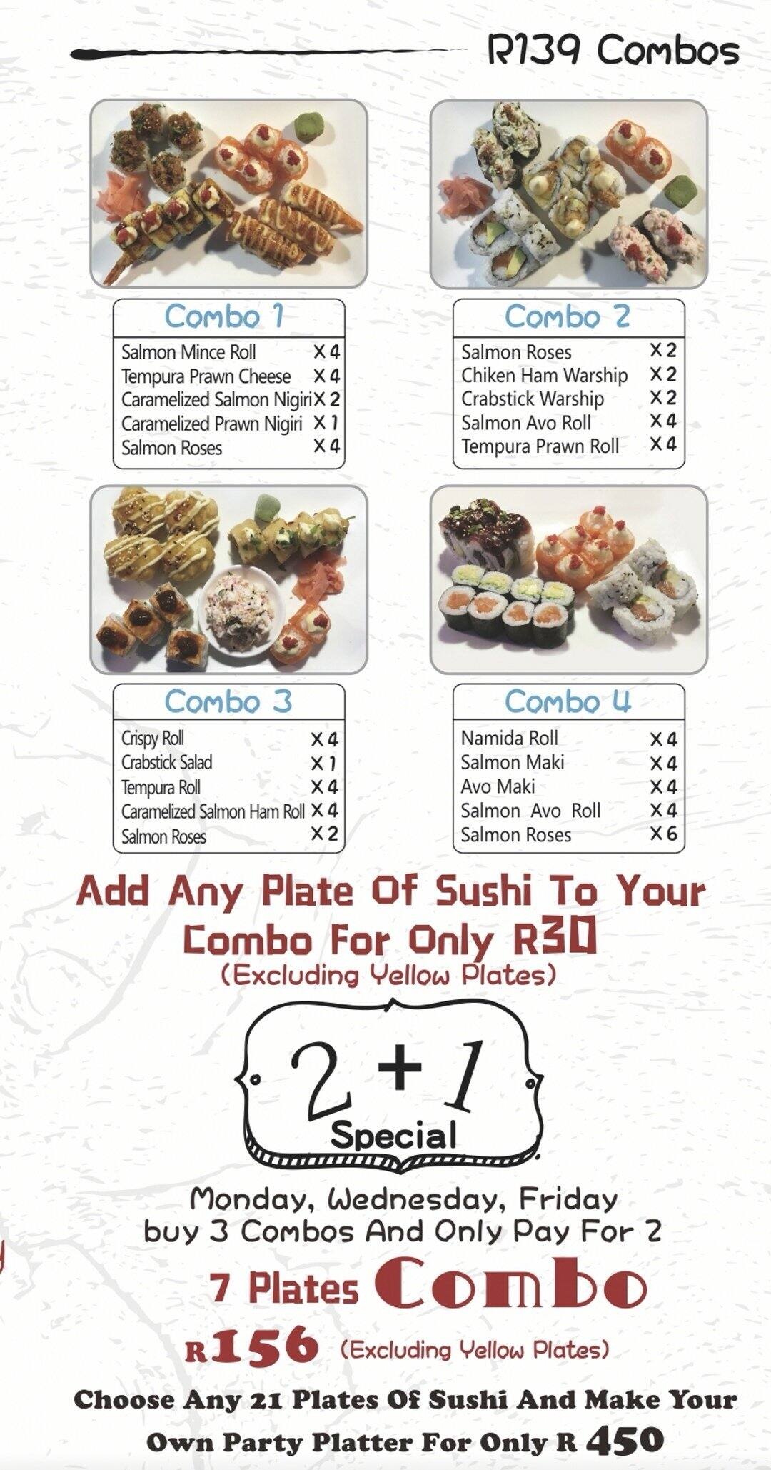 Menu at Asami's Asian Cuisine restaurant, Cape Town