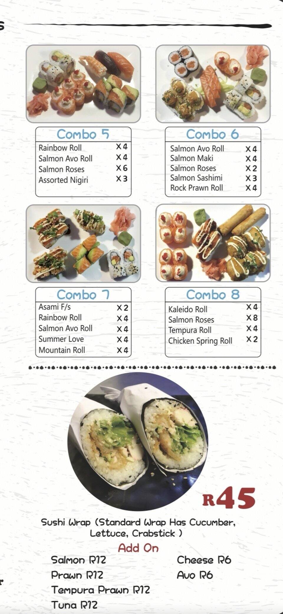 Menu at Asami's Asian Cuisine restaurant, Cape Town
