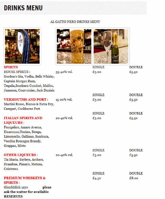 Menu at Al Gatto Nero fast food, Poole