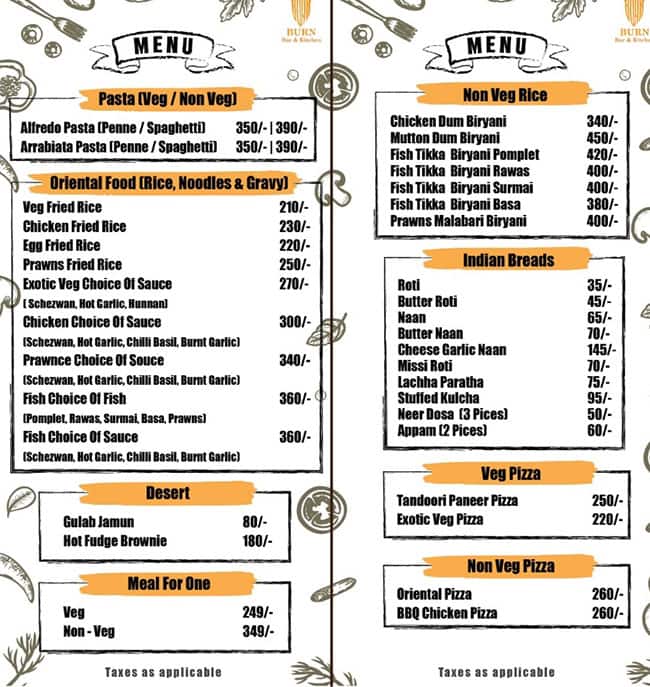 Menu of Burn Express, Veera Desai Area, Mumbai