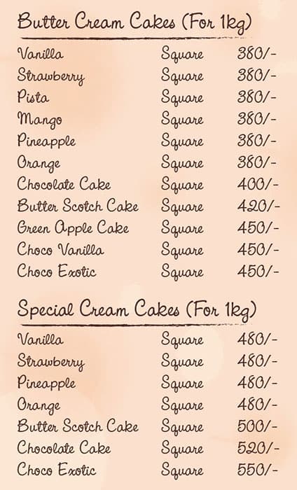 Menu of Darling Bakery, Mudaliarpet, Puducherry