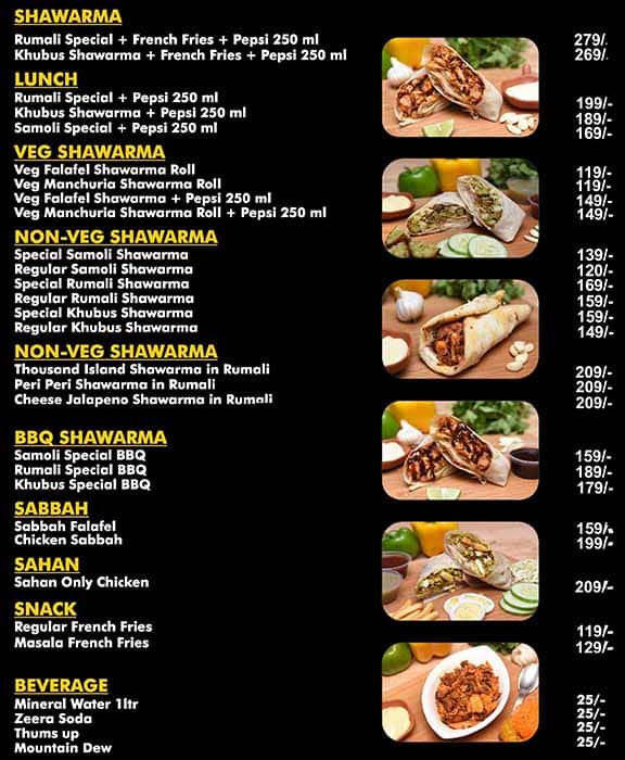 Menu of Chicken Shawarma Hub, Film Nagar, Hyderabad