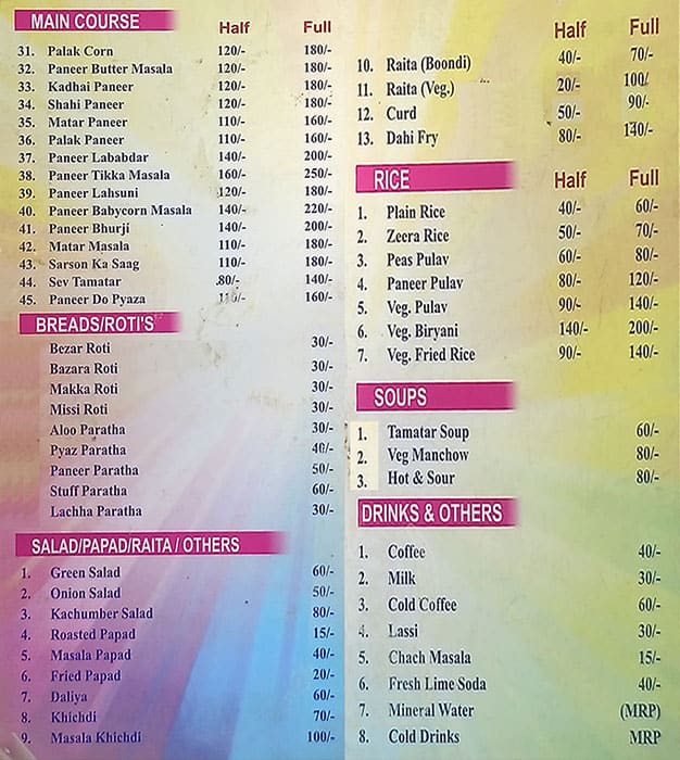 Menu of Shyam Rasoi, Bapu Nagar, Jaipur