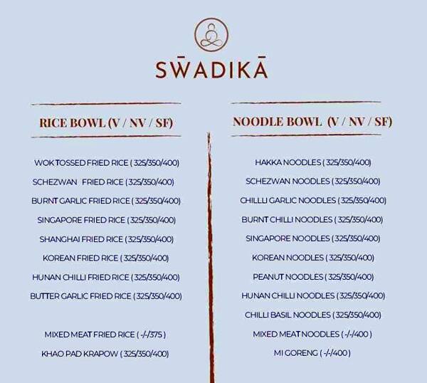 Menu of Swadika, Lalbagh, Mangalore