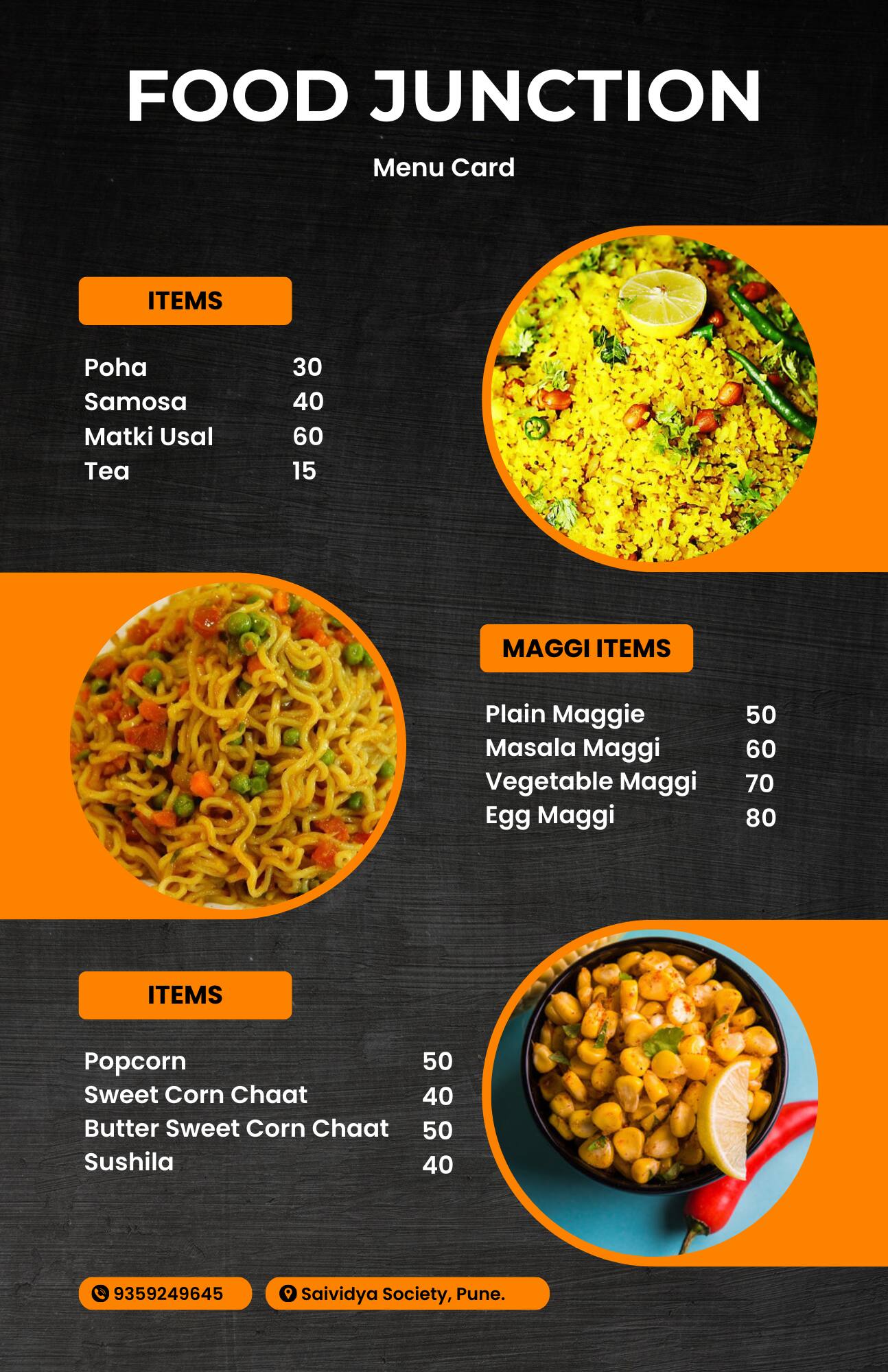 Menu of Food Junction, Sinhgad Road, Pune