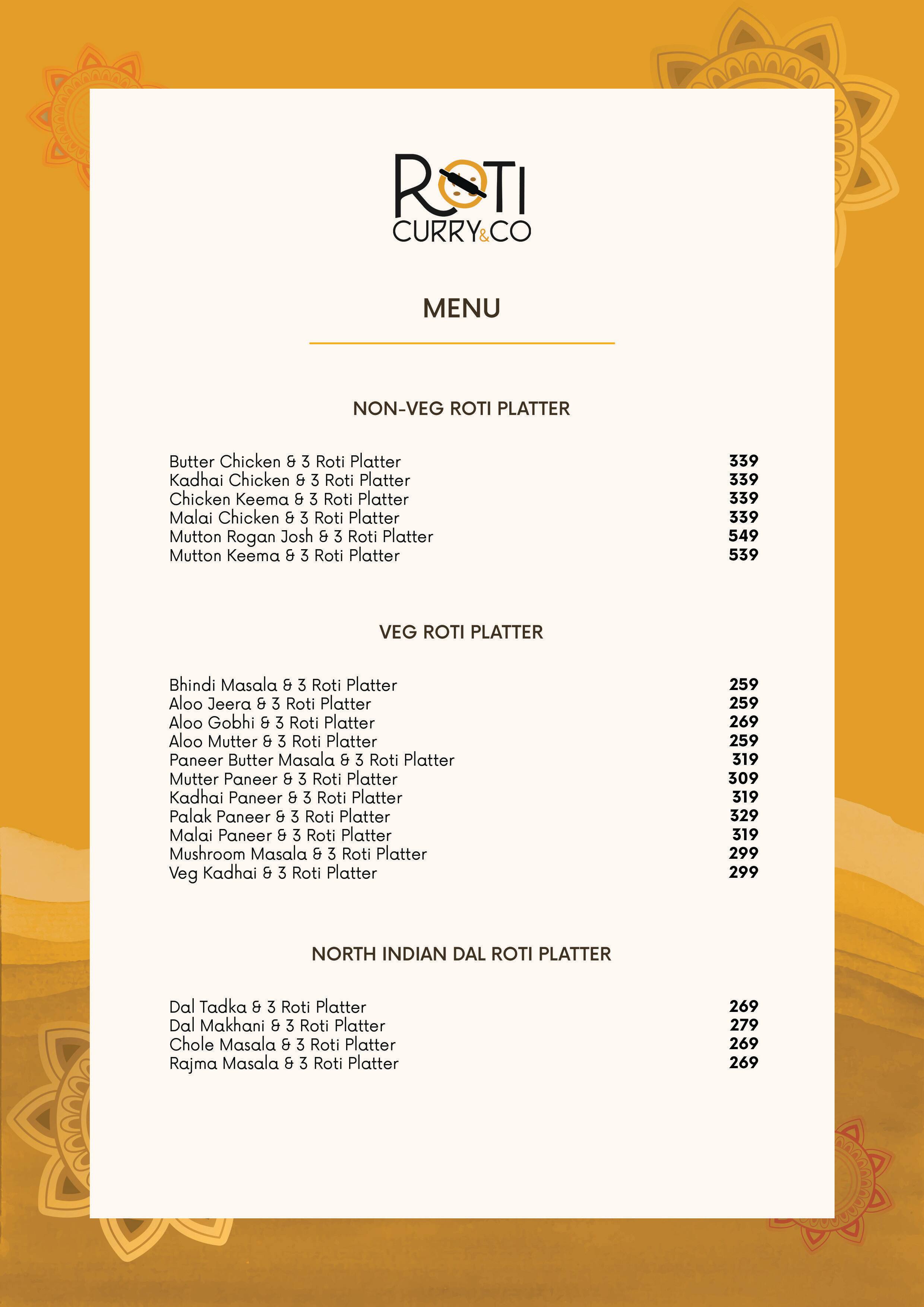 Menu of Roti Curry & Co, Electronic City, Bangalore