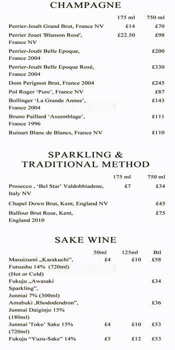 Menu at The Magazine restaurant, London
