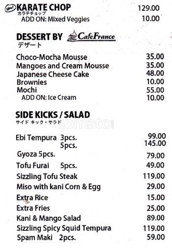 Menu at Karate Kid, Mandaluyong, EDSA & Boni Avenue