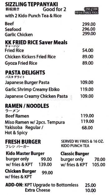 Menu at Karate Kid, Mandaluyong, EDSA & Boni Avenue
