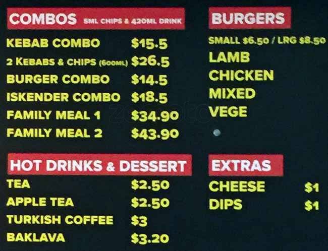 Menu at Babylon Kebab fast food, Wellington