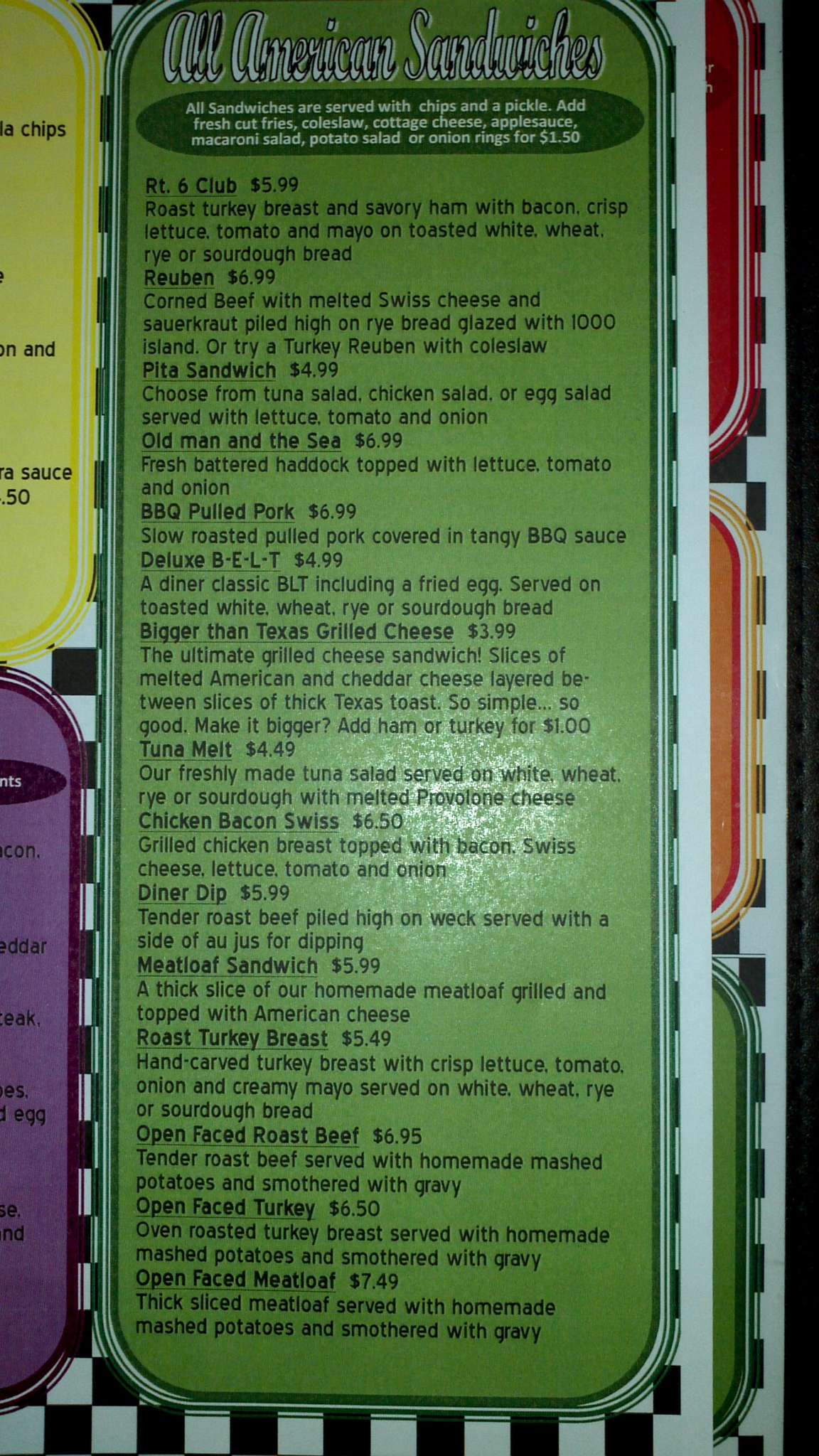 Menu at Gigi's Route 6 Diner restaurant, Corry