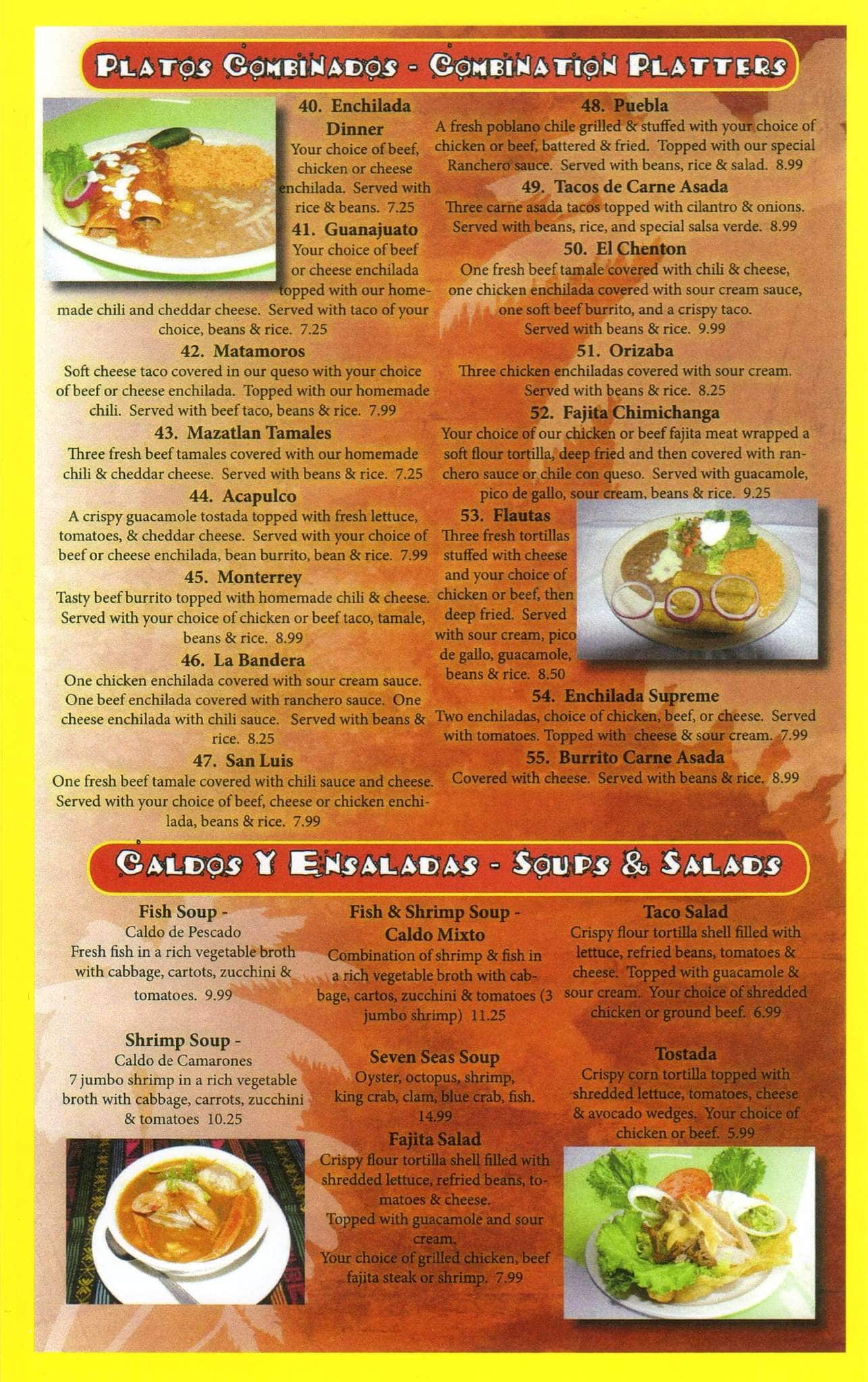 Menu at Las Palmas restaurant, Tontitown, E Henri De Tonti Blvd